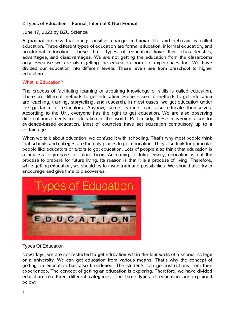 3 Types of Education | Download Free PDF | Schools | Teachers