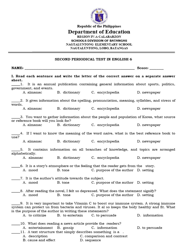 ENG - 6-SECOND - PERIODICAL - TEST-TEACHER - KJ - VAL - FILES For ...