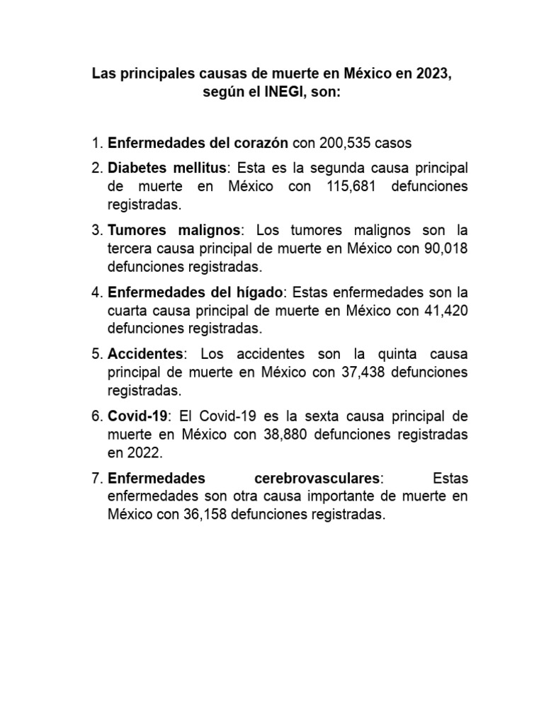 Las Principales Causas de Muerte en México en 2023 | Descargar gratis ...