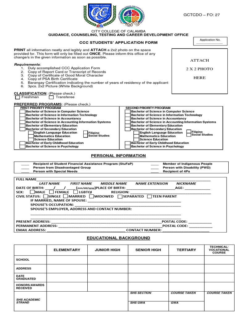 Gctcdo Fo.27 Cccapplication Form | PDF