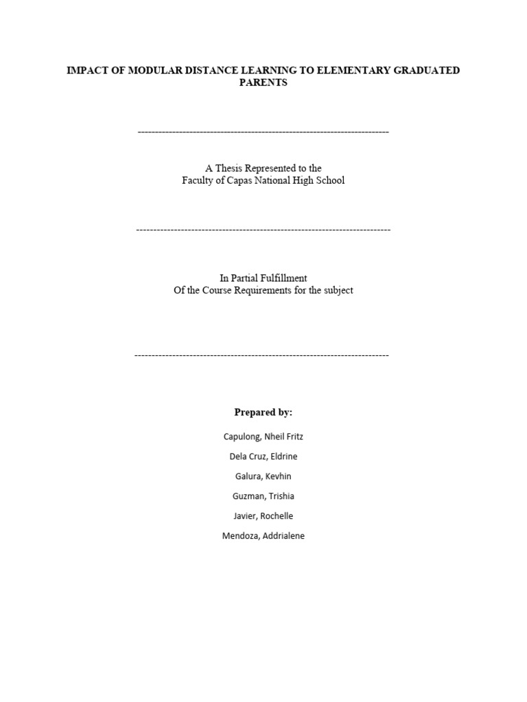 Impact of Modular Distance Learning To Elementary Graduated Parents ...