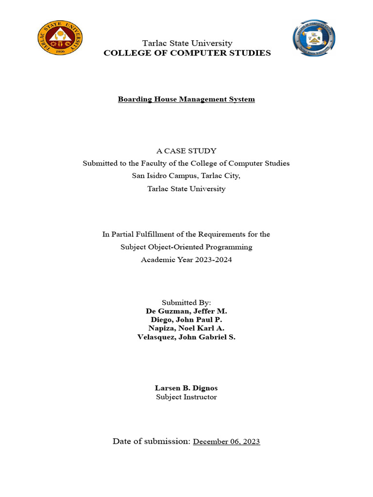 Group 8 - Boarding House Management System - OOP | PDF