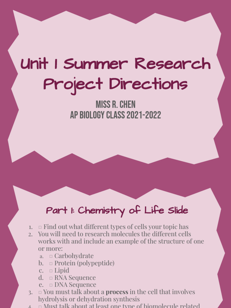 Unit 1 Summer Research Project Directions | Download Free PDF | Dna ...