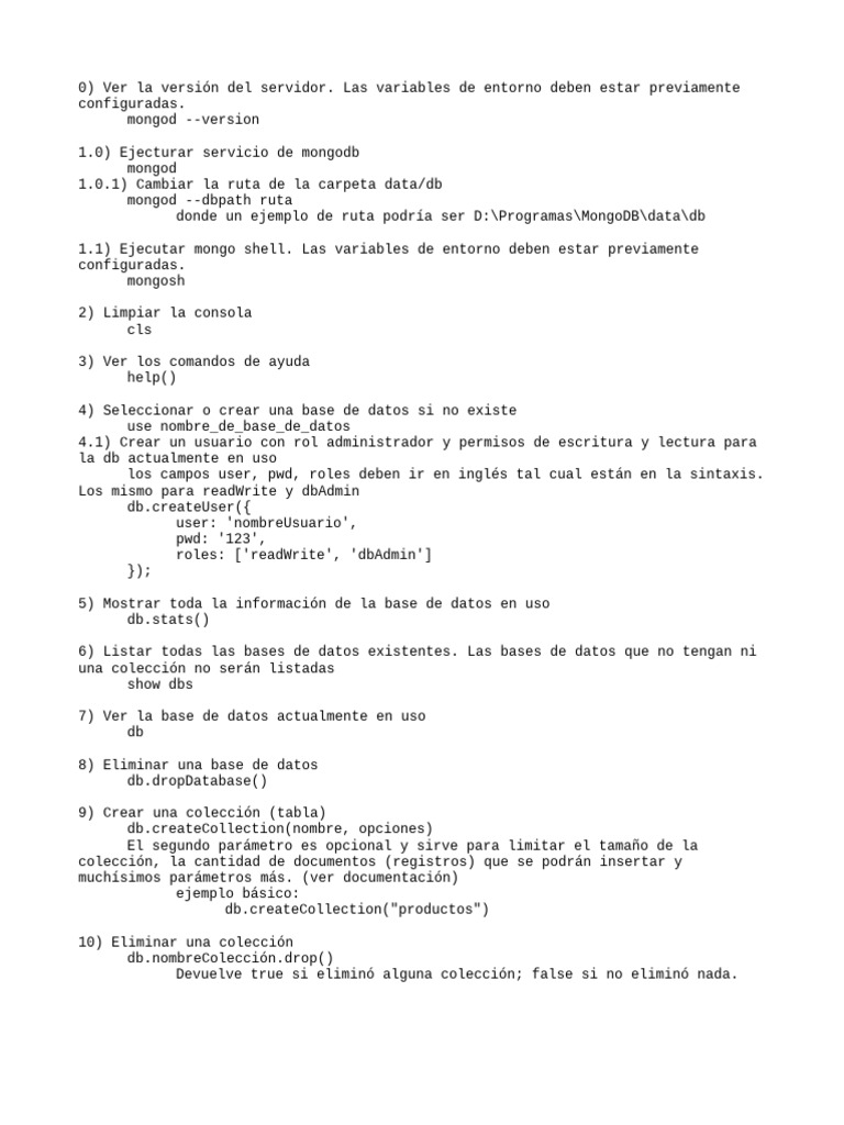 Comandos MongoDB | PDF | Mongo Db | Bases de datos