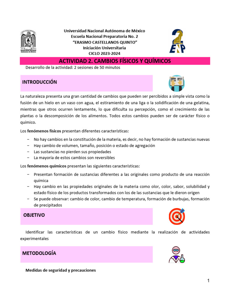 P2 - 111 - Actividad 2. Cambios Fís-Quim | PDF | Química | Reacciones químicas