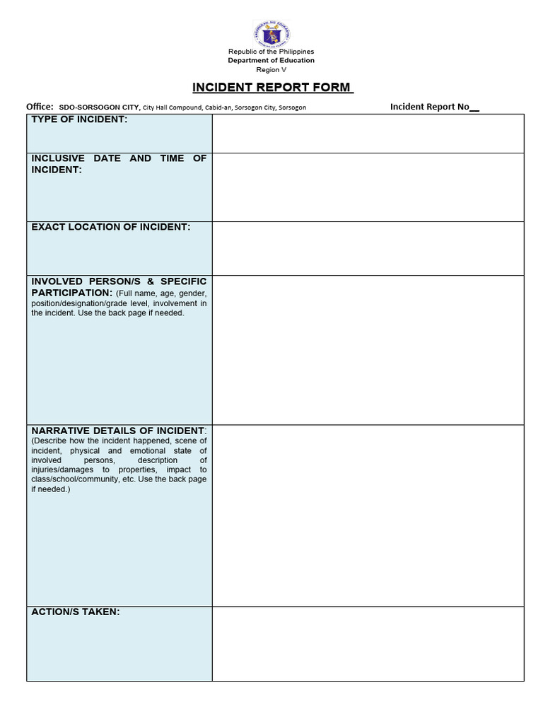 Incident Report Form Final 1 | PDF | Social Science | Wellness