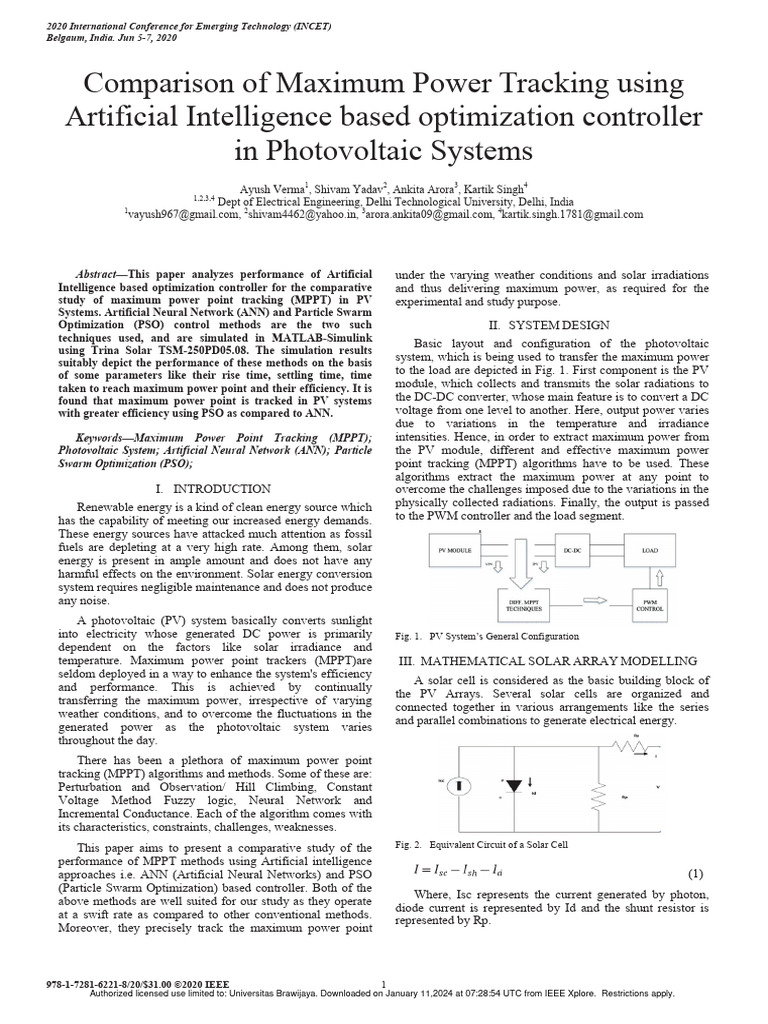 Comparison of Maximum Power Tracking Using Artificial Intelligence Based Optimization Controller ...