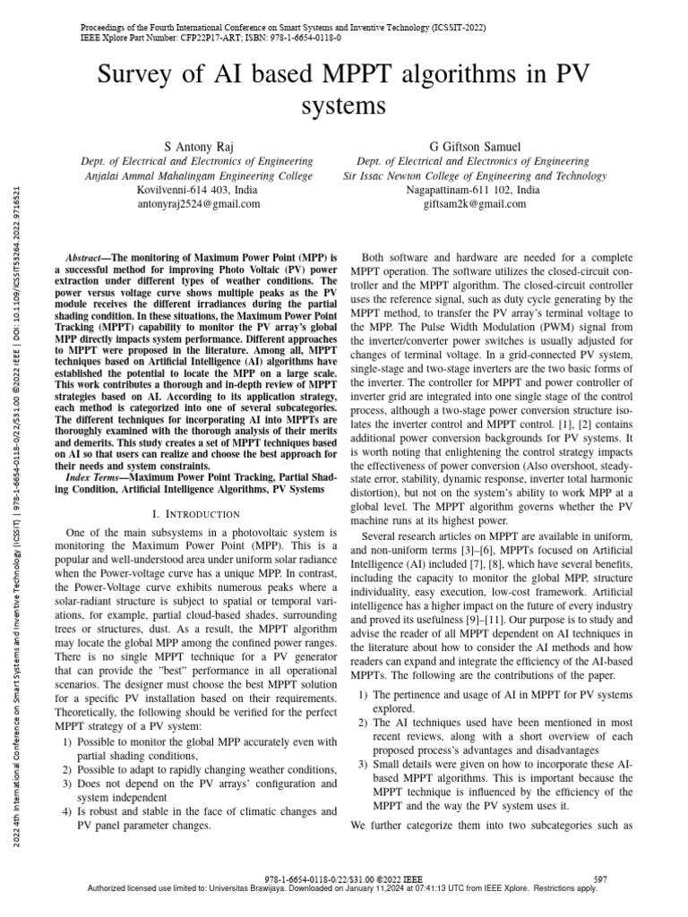 Survey of AI Based MPPT Algorithms in PV Systems | PDF | Photovoltaics | Electrical Engineering