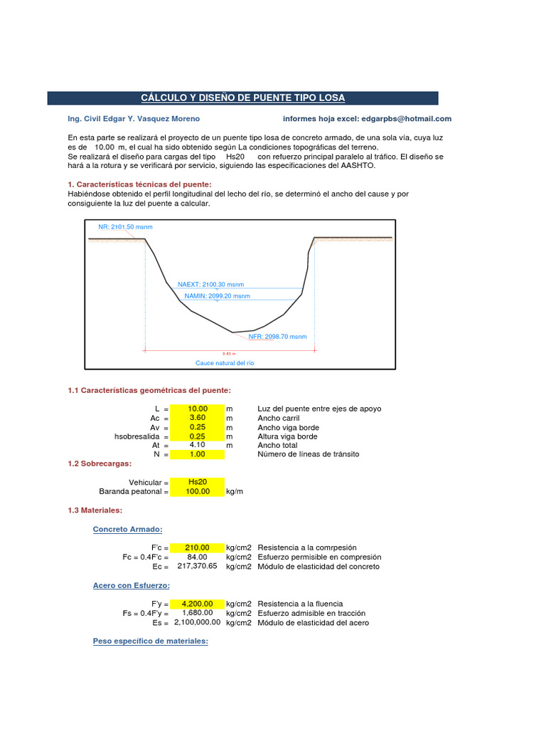 Diseño Puente Tipo Losa Pdf Puente Concreto Reforzado