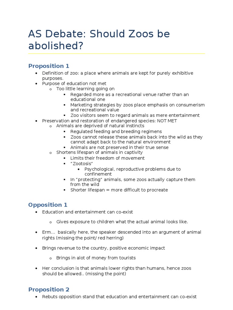 AS Debate | PDF | Zoo | Natural Environment