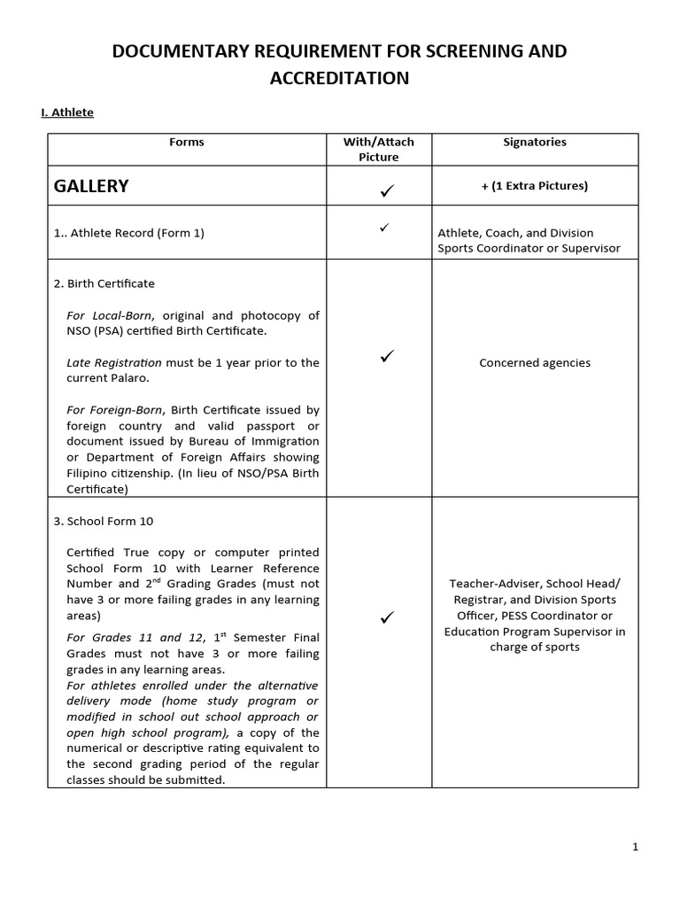 Documentary Requirements Screening and Accreditation 1 2 | PDF | Birth ...