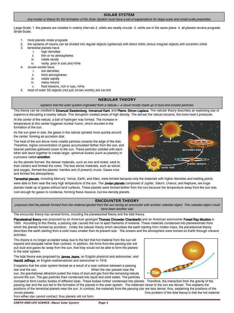 HANDOUTS-Theories About Solar System | PDF | Planets | Sun
