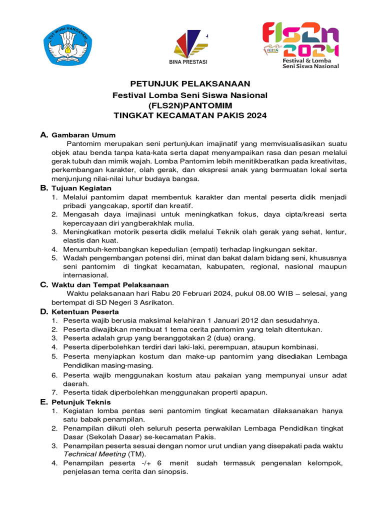 Juknis Pantomim 2024 Kecamatan Pakis Selesai | PDF