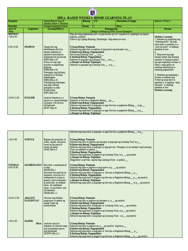 Weekly Home Learning Plan_Q3_Week2 | PDF