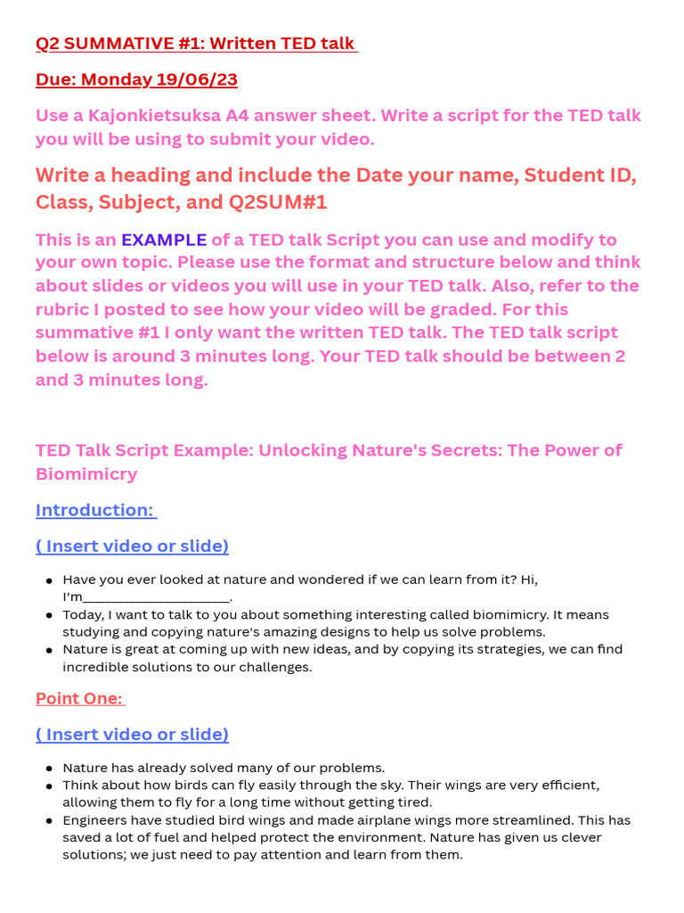 m5.2 Esc Q2sum#1 Ted Talk Script | PDF | Nature