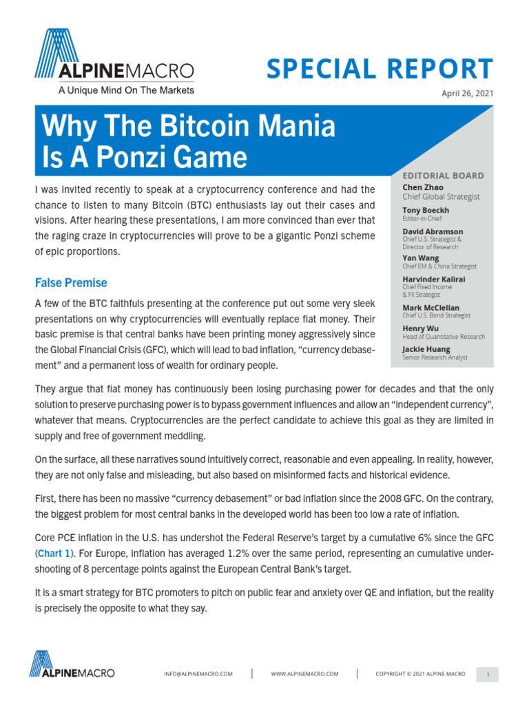 Why The Bitcoin Mania Is A Ponzi Game | PDF | Bitcoin | Cryptocurrency