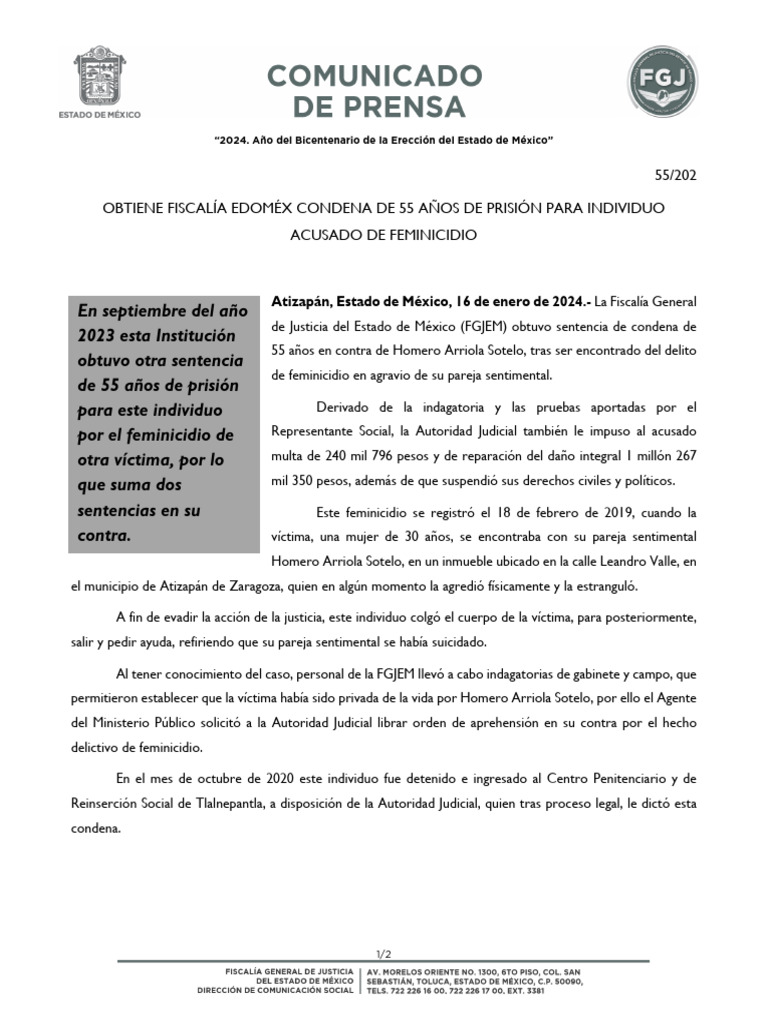 Comunicado 55 2024 | PDF | Prisión | Crímenes