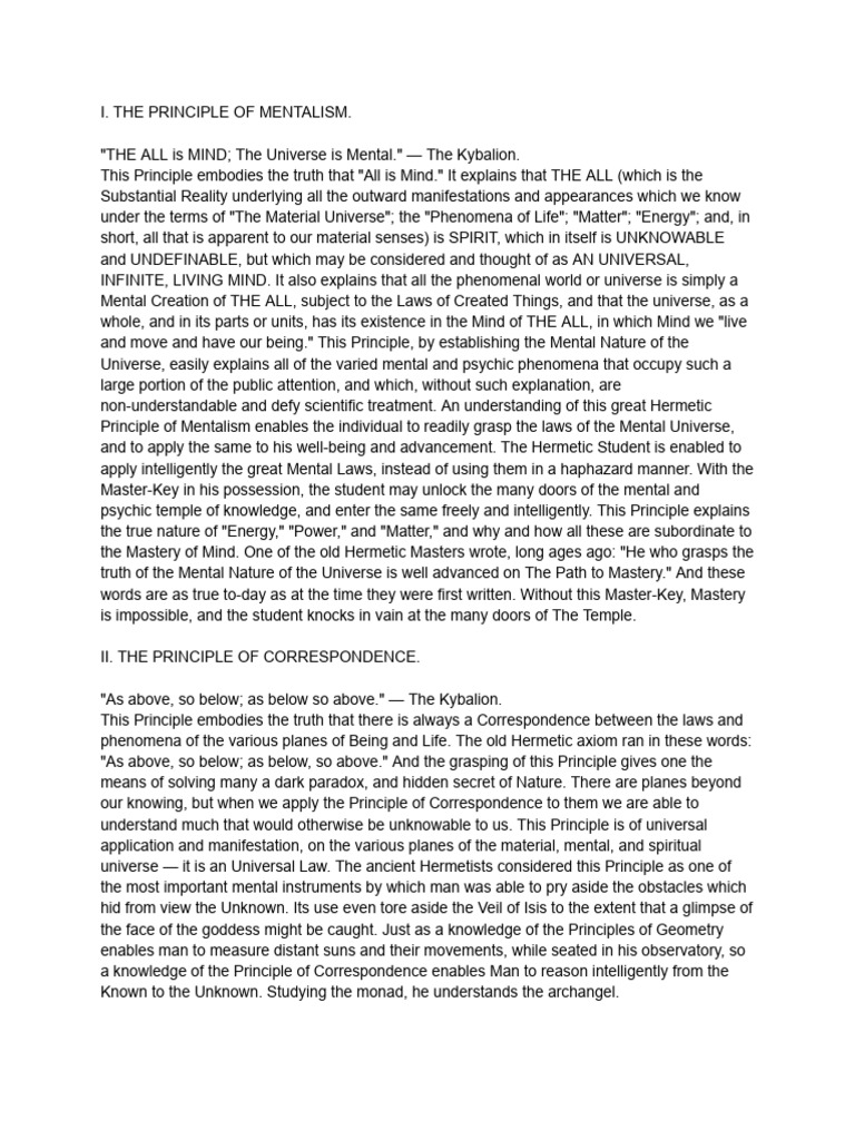 Noyes On Hermetic Principles | PDF | Mind | Hermeticism