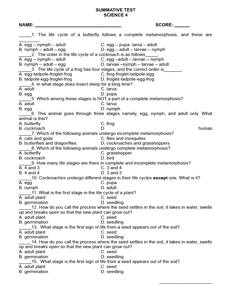 SUMMATIVE TEST NO SCIENCE 4 2nd | PDF | Seed | Pupa