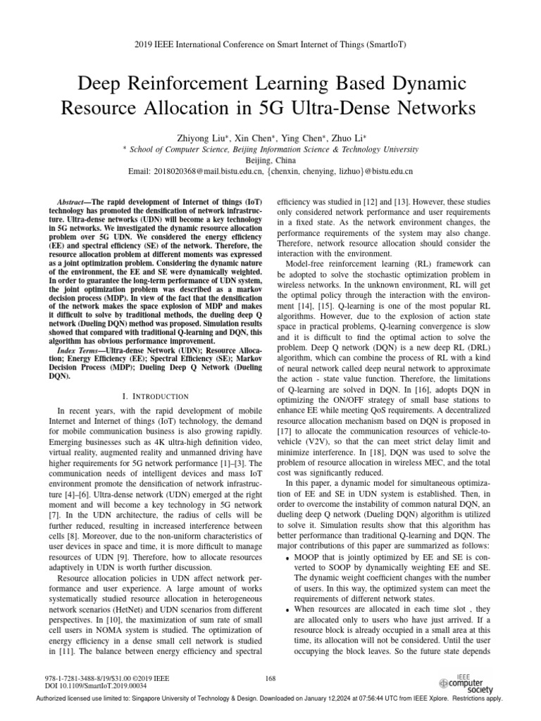 Deep Reinforcement Learning Based Dynamic Resource Allocation in 5G Ultra-Dense Networks | PDF ...