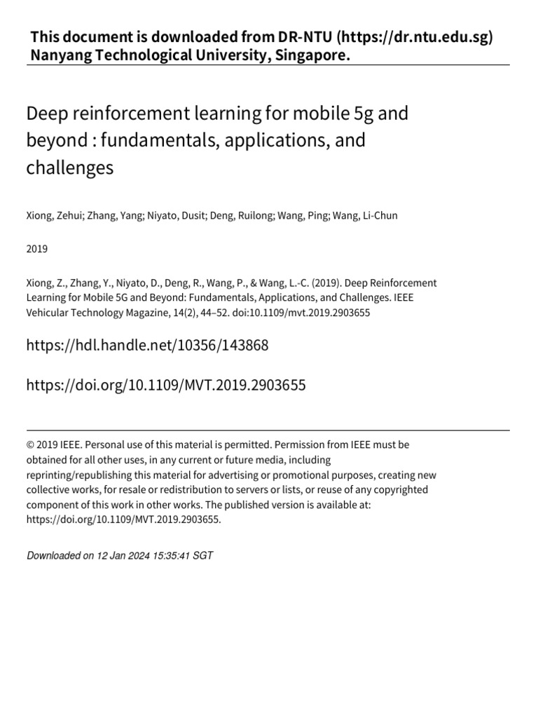 Deep Reinforcement Learning For Mobile 5g And Beyond Fundamentals