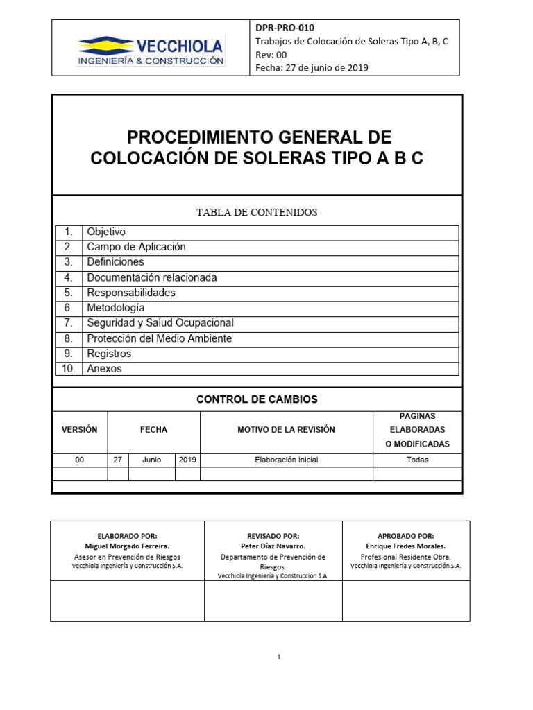 DPR-PRO-010 Instalación de Soleras Tipo A B C OK | PDF | Hormigón | Vertedero
