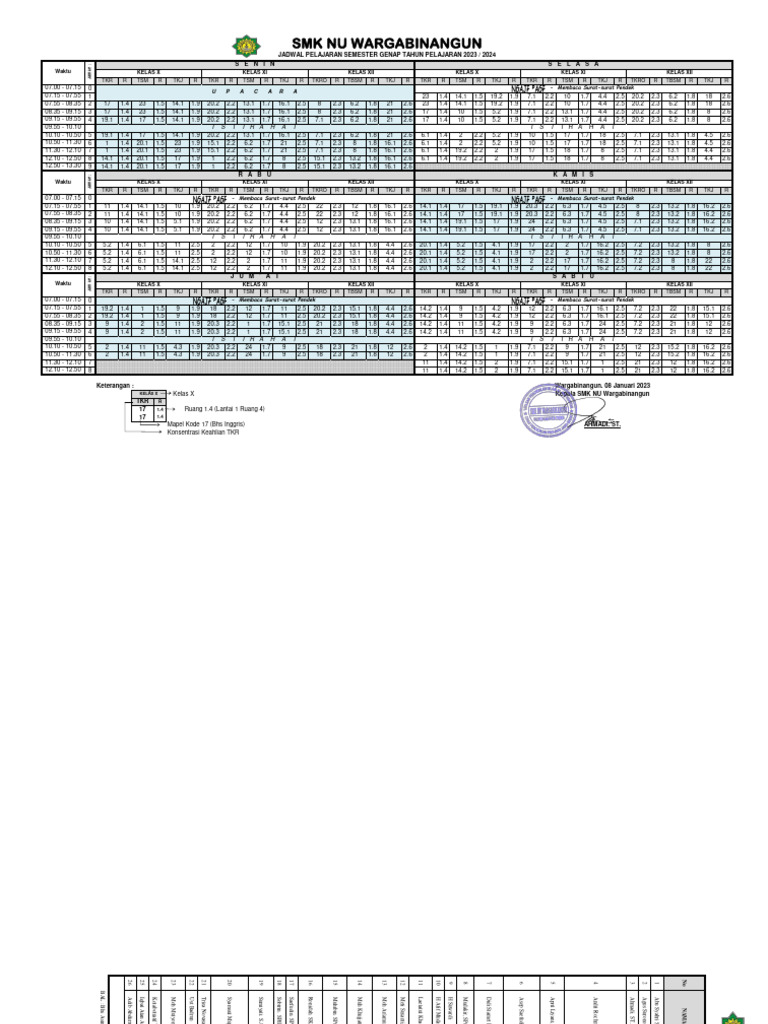 Jadwal Pelajaran SMT Genap TP 23 - 24 | PDF