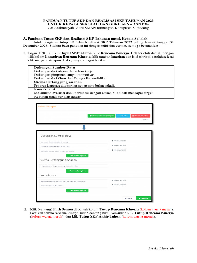 Panduan Pengisian Tutup SKP 2023 Kepala Sekolah Dan Guru Ari Andriansyah | PDF | Bisnis