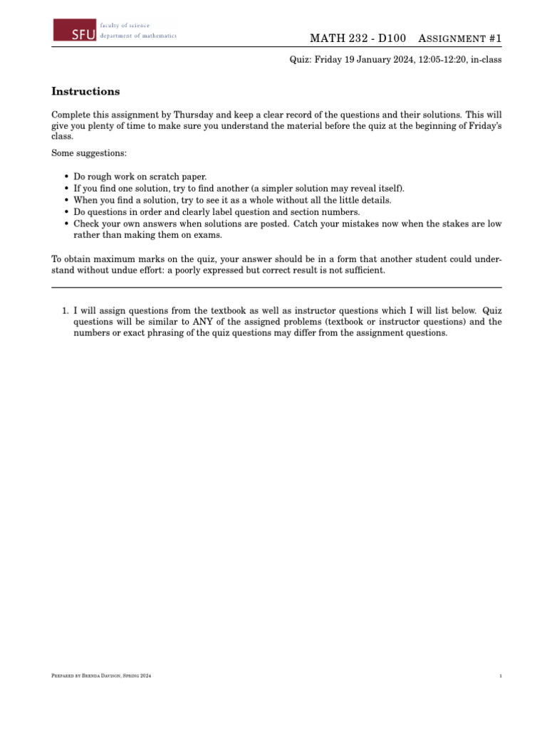 Instructions: MATH 232 - D100 A #1 | PDF | Understanding | Science