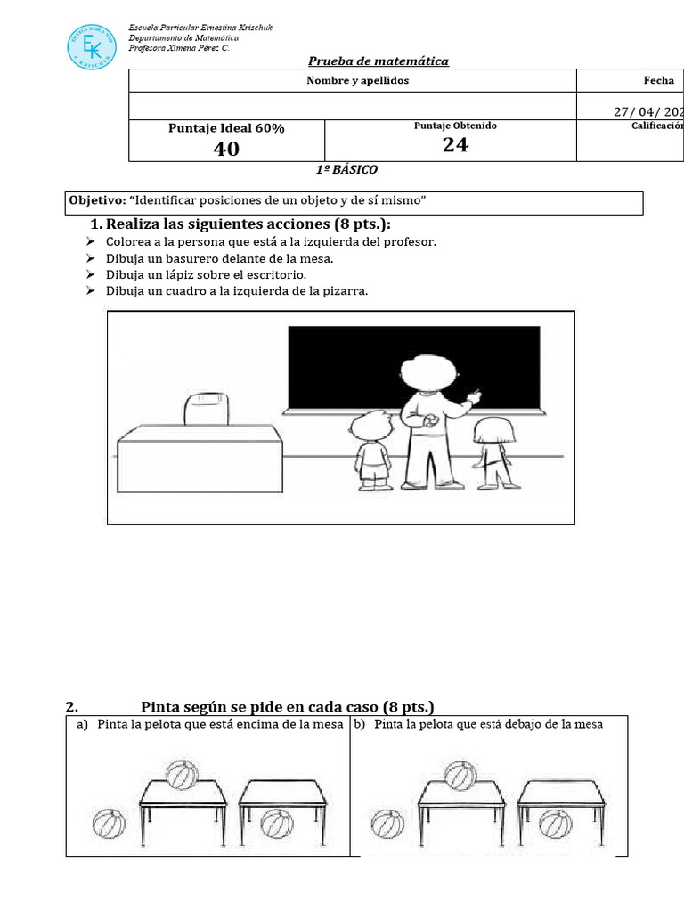 Prueba de Posiciones en Matemática | PDF