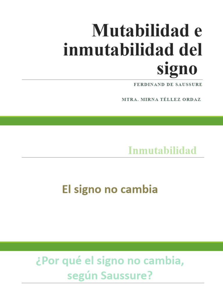 Mutabilidad e Inmutabilidad Del Signo Lingüístico, Presentación | PDF ...