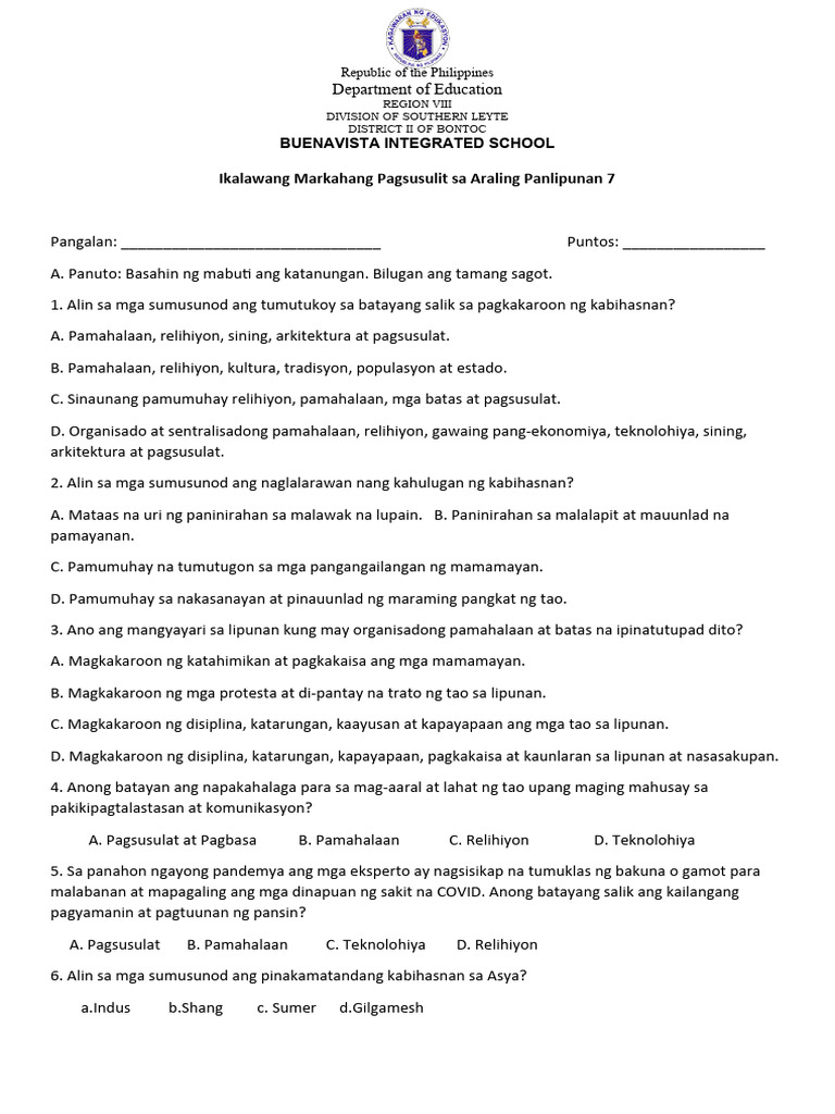 Ap 7 2ND Quarter Examination | PDF