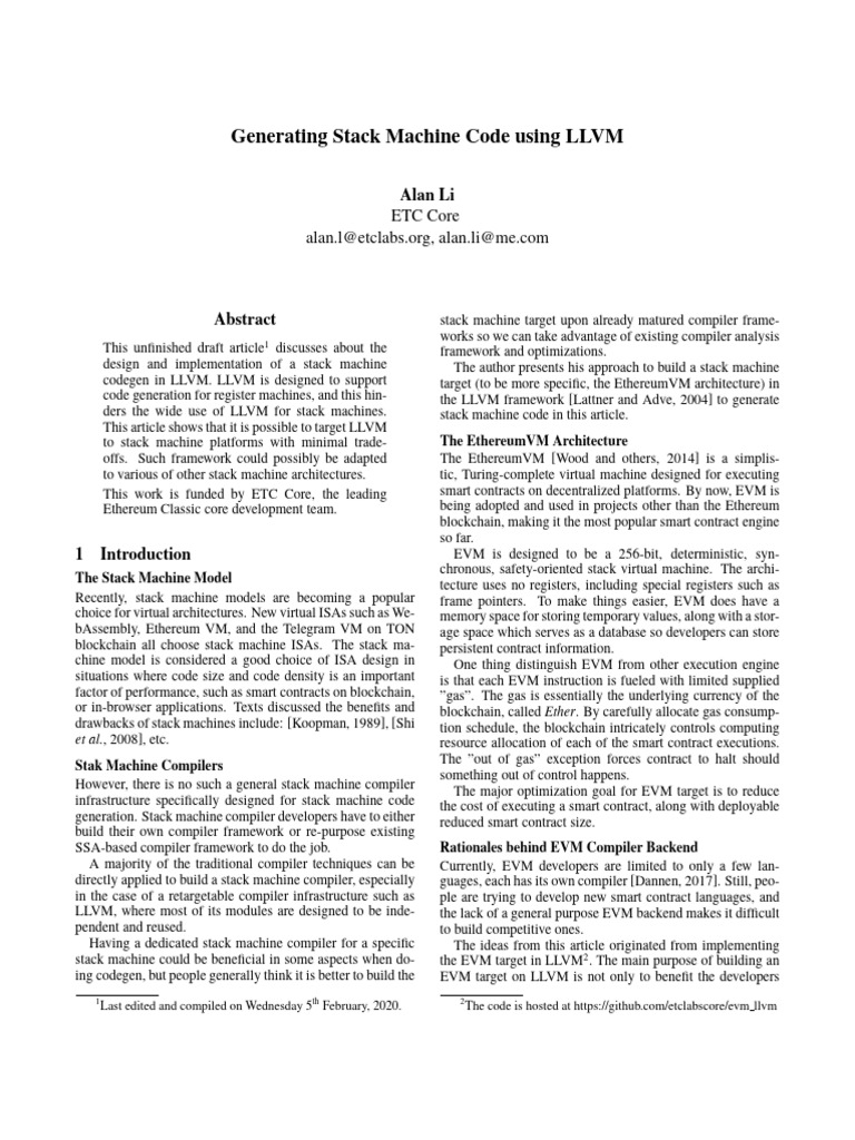 Generating Stack Machine Code Using LLVM | Download Free PDF | Program Optimization | Compiler
