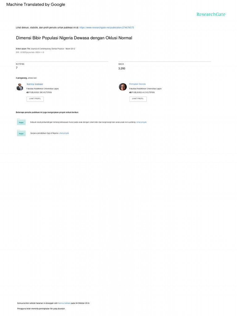 Lip Dimensions of An Adult Nigerian Population Wit | PDF | Pengembangan ...