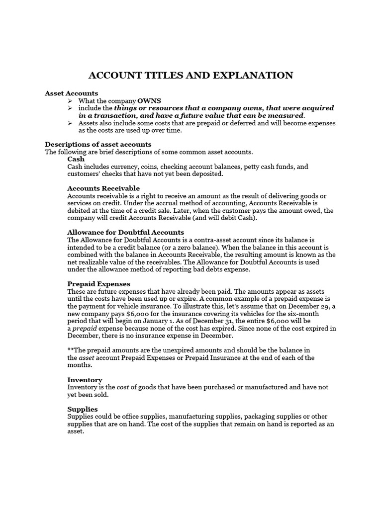 Account Titles and Explanation | PDF | Debits And Credits | Revenue