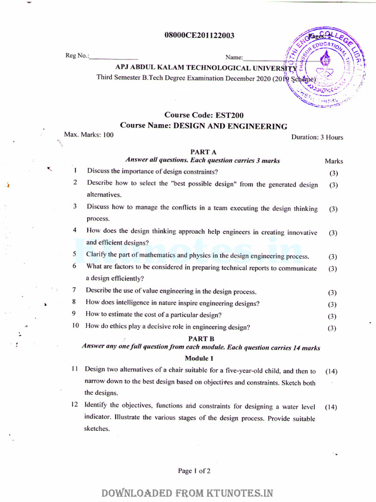 EST200 DESIGN AND ENGINEERING, December 2020 | PDF