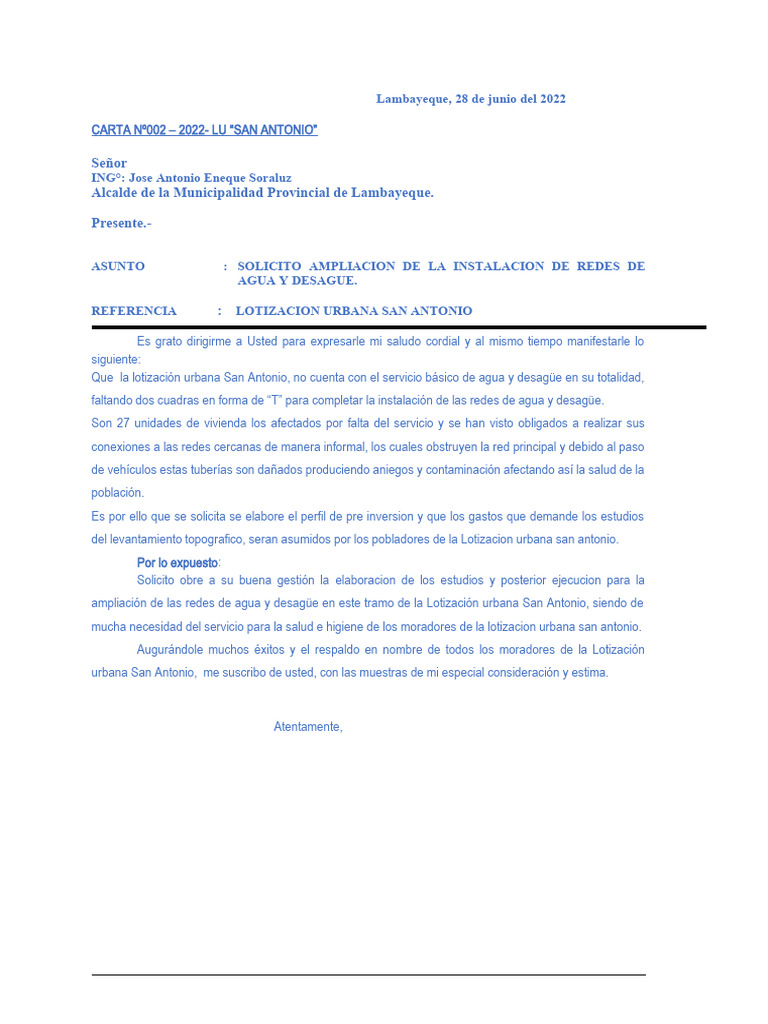 Solicitud de Ampliación de Agua y Desagüe | PDF