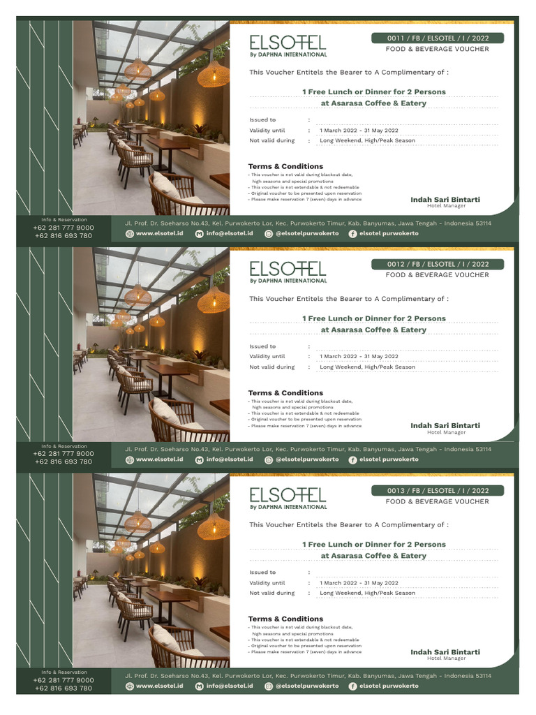 VOUCHER FB Elsotel - 11-26 Comp 2022 | PDF | Restaurants | Tourism