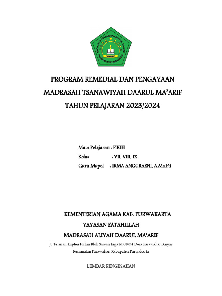 Program Remedial Dan Pengayaan Mts 2023 | PDF