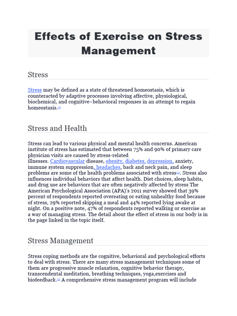 Effects of Exercise On Stress Management | PDF | Stress (Biology ...