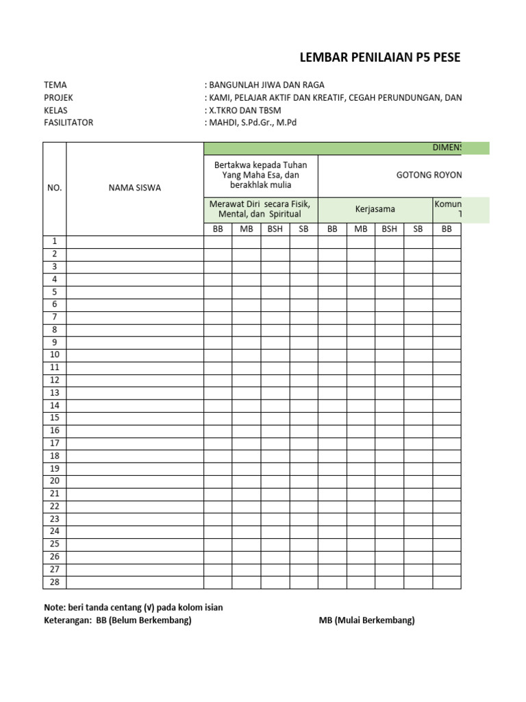 Lembar Penilaian P5 | PDF