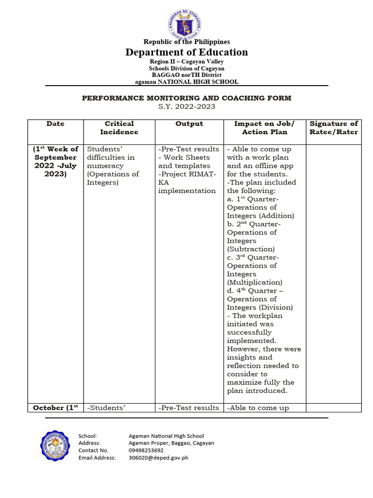 Performance Monitoring and Coaching Form | PDF Performance Monitoring and Coaching Form | PDF