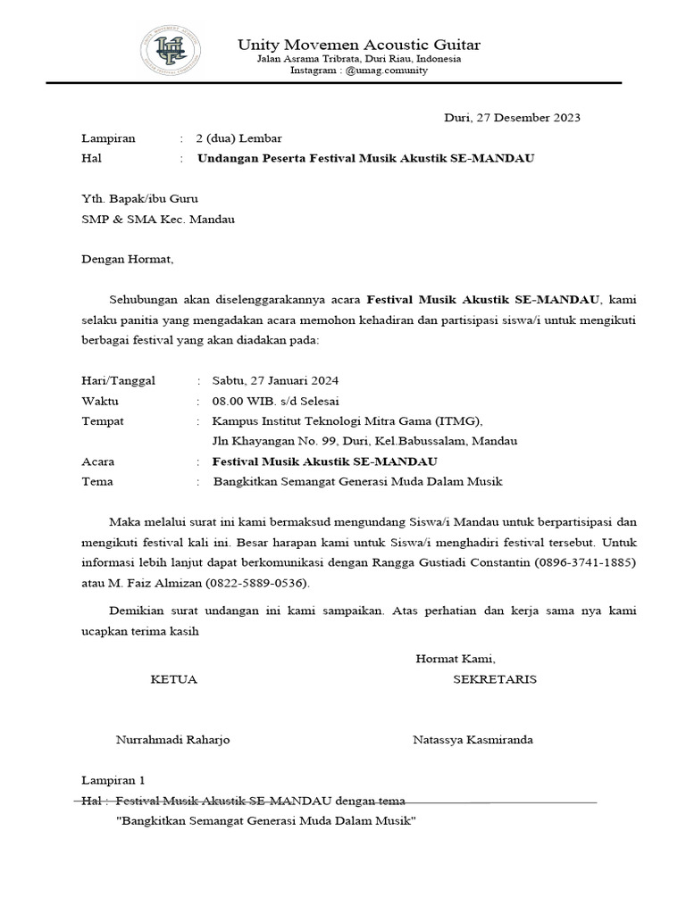 Undangan Peserta Festival Akustik | PDF