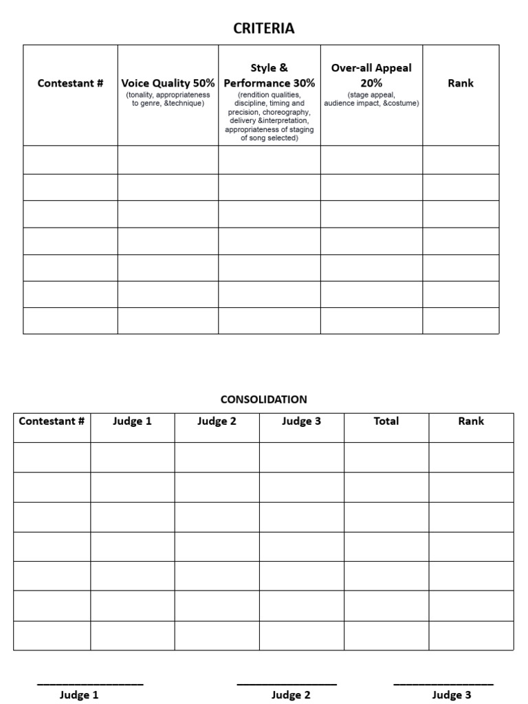 Singing Contest Judging Criteria | PDF