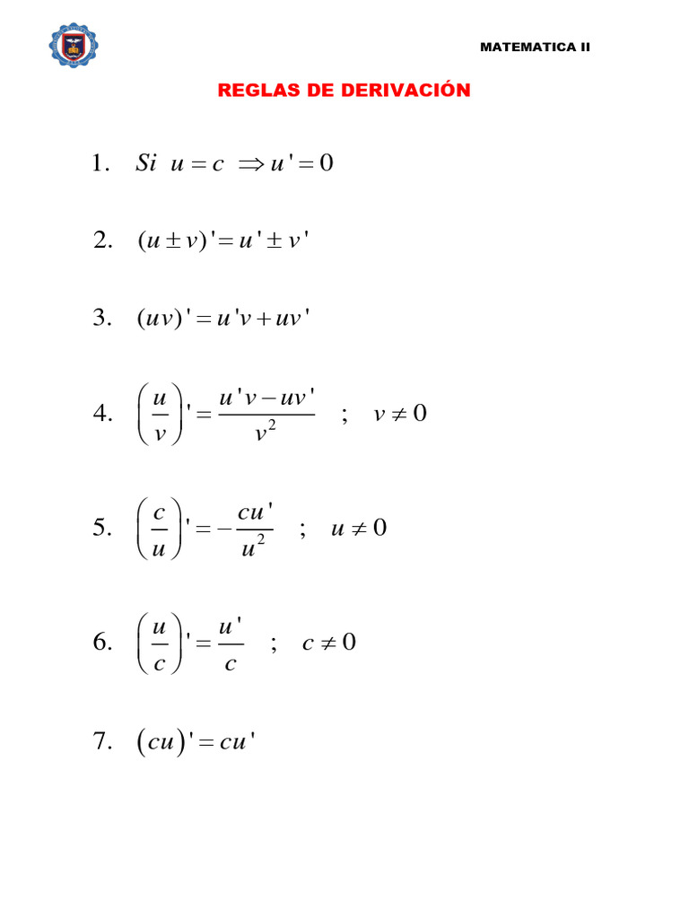 Formulas de Derivacion | PDF | Funciones especiales | Conceptos matemáticos