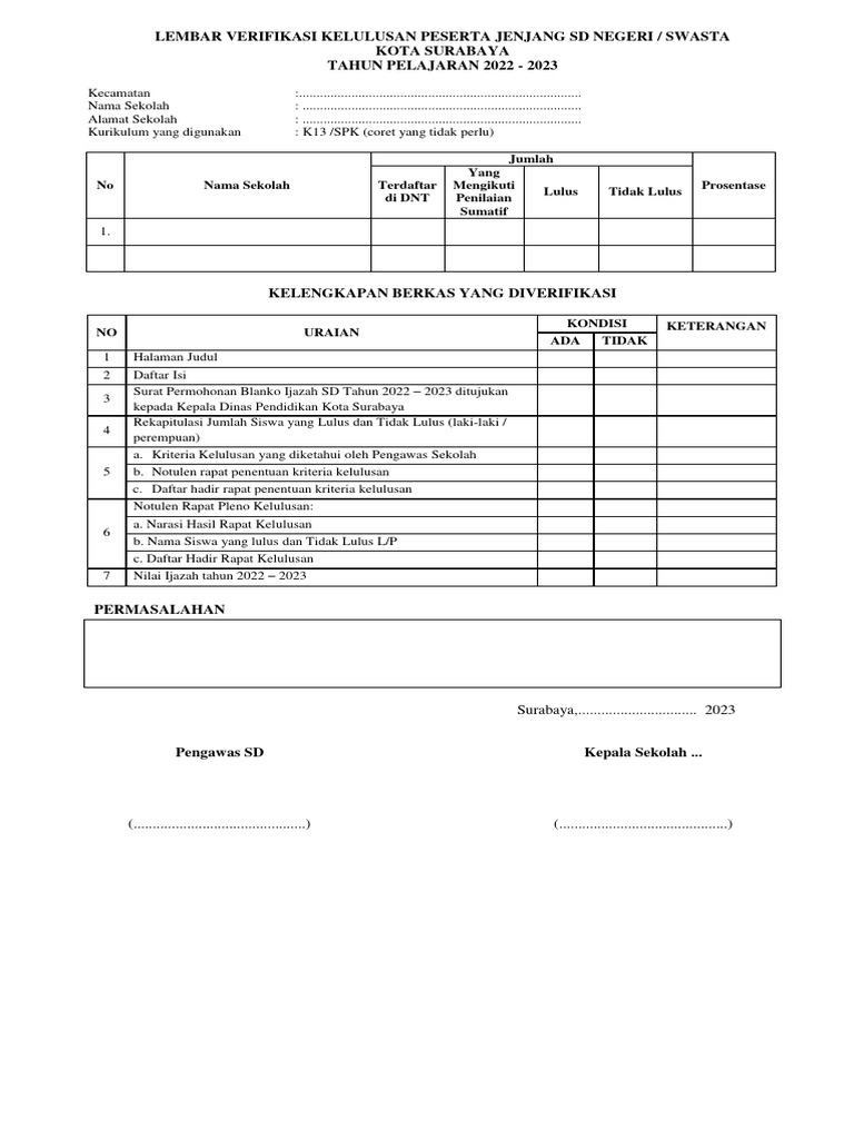 LEMBAR VERIFIKASI KELULUSAN SD 2023 - Revisi - Fix | PDF