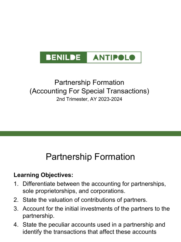 Module 1_Partnership Formation | PDF | Partnership | Debits And Credits