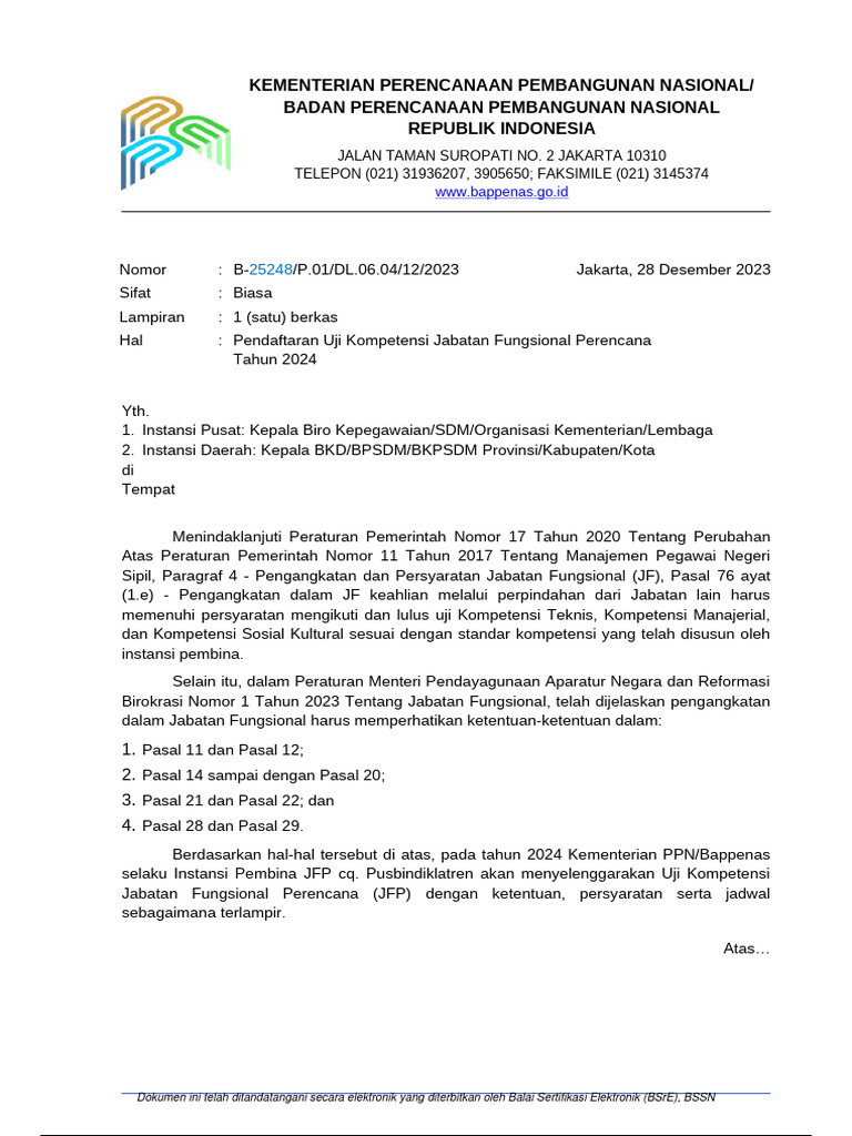 Pendaftaran Uji Kompetensi Jabatan Fungsional Perencana Tahun 2024 ...