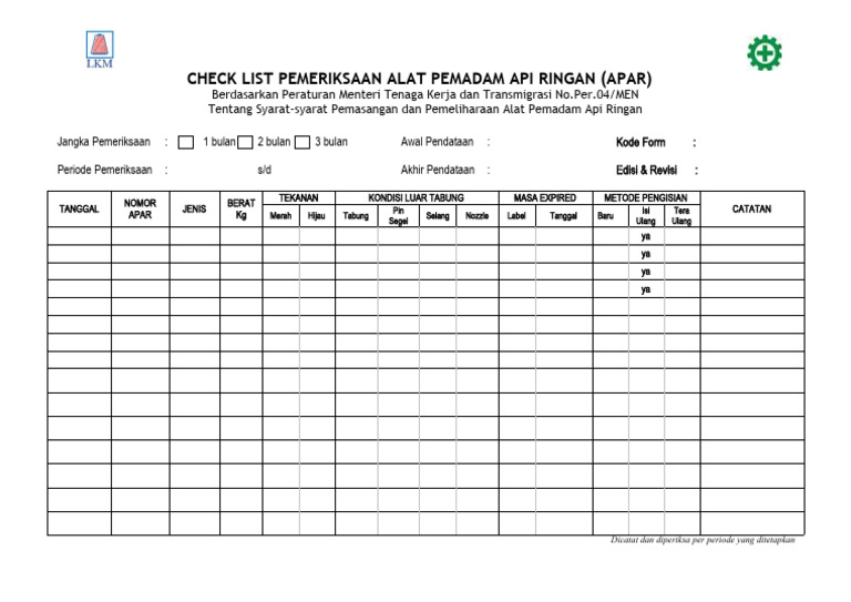 Form-Checklist-Pemeriksaan-Apar Ori Polos | PDF