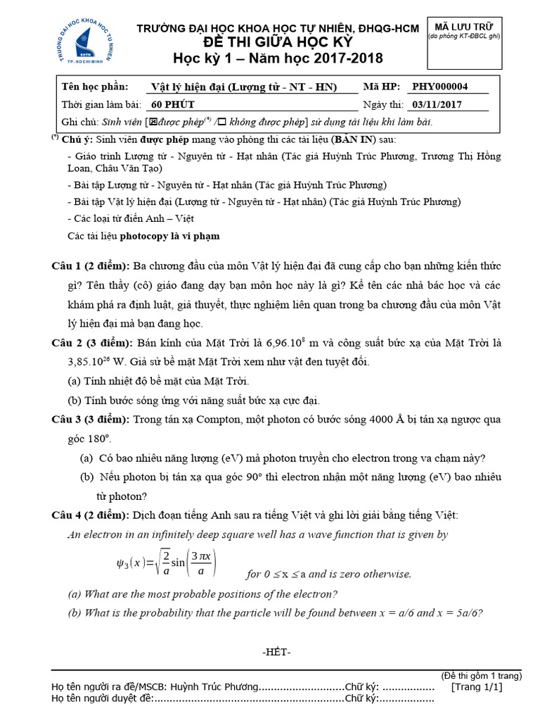 Đề Thi GK - HK1 - 2017 - 2018 | PDF